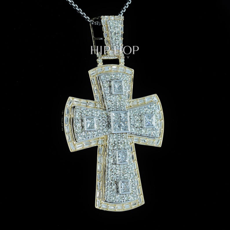 Moissanite Cross Pendant 14K Solid Gold Iced Out Religious Pendent Hip ...