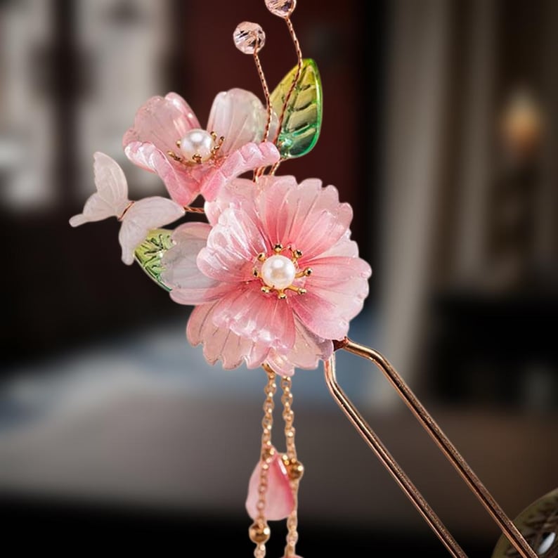 Peony Flower Hair Stick,ethereal Pink Lily Flower Hair Fork,ancient ...