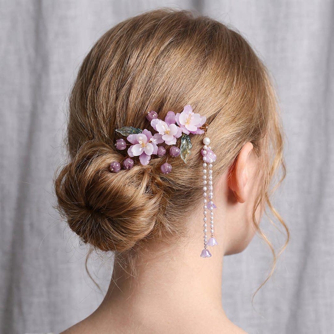 Cherry Blossom Hair Clip,flowering Purple Cherry Blossom Hair Clip,pink ...