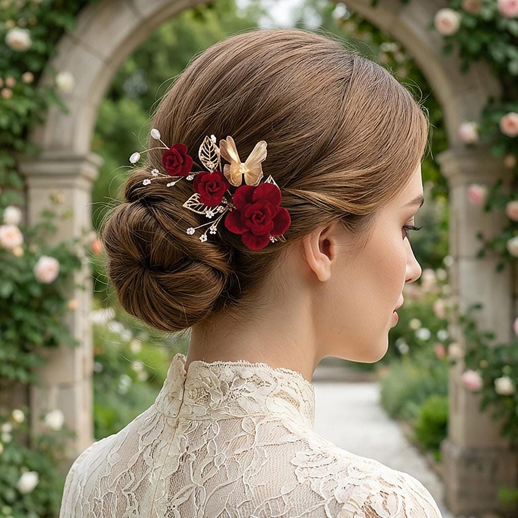 Red Swarovski Crystal Hair Pin,fall Wedding,red Dried Flower Hair Pins ...