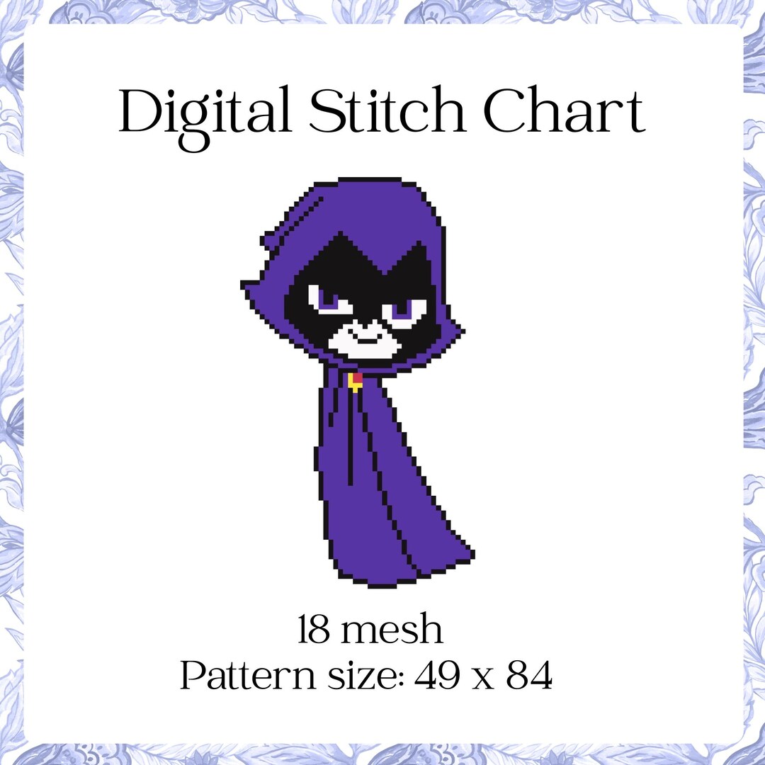 Raven - Teen Titans Go! - Digital Needlepoint Chart | 18 Mesh ...