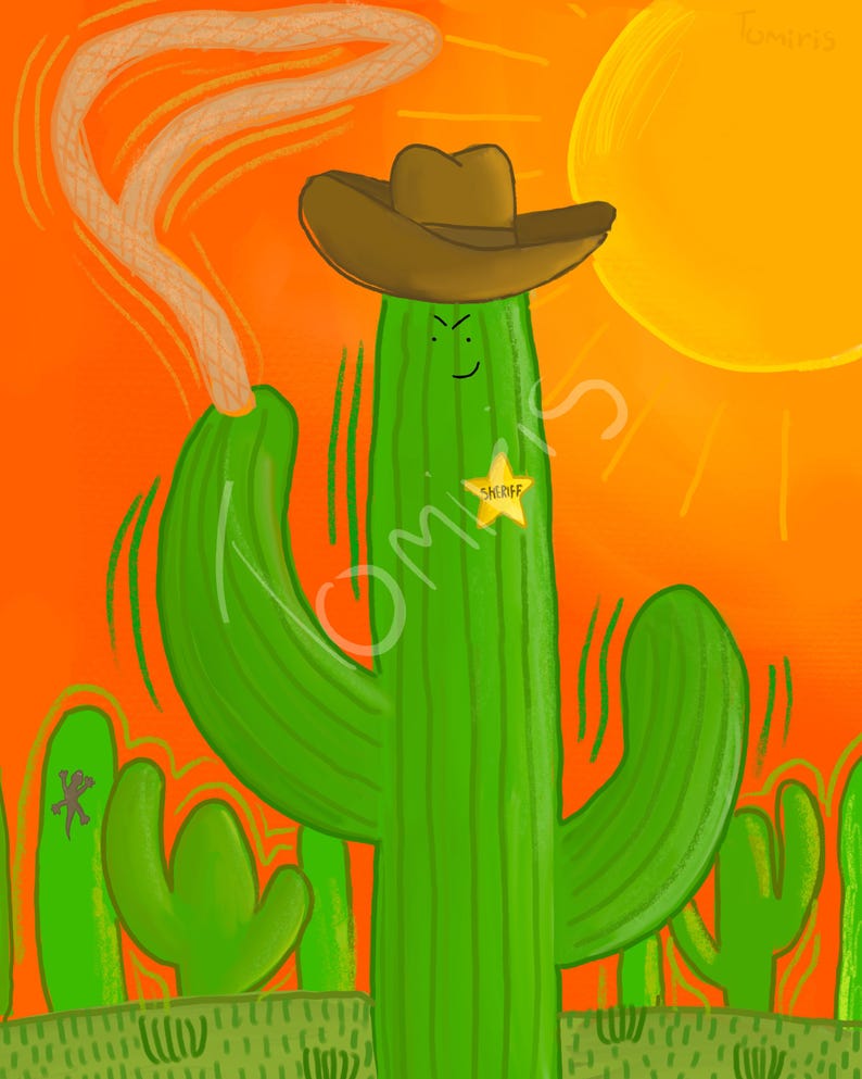 Sheriff Cactus Wall Art | Fun Desert Illustration by Tomiris | Kids ...