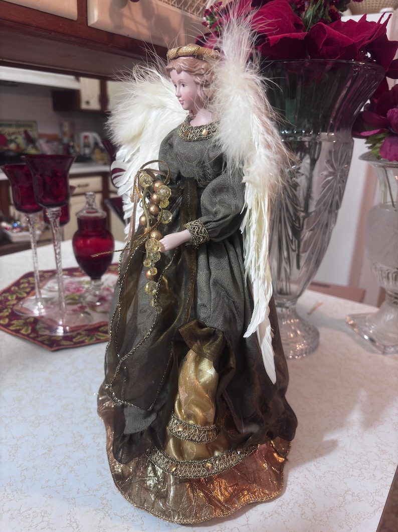 Vintage 16” Victorian Angel Tree Topper With Real Feather Wings - Etsy