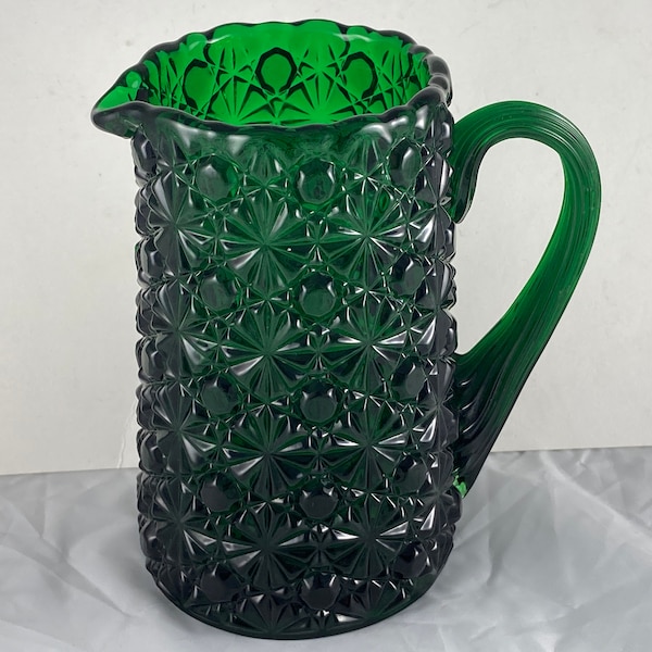 Antique Green Glass Pitcher - Etsy