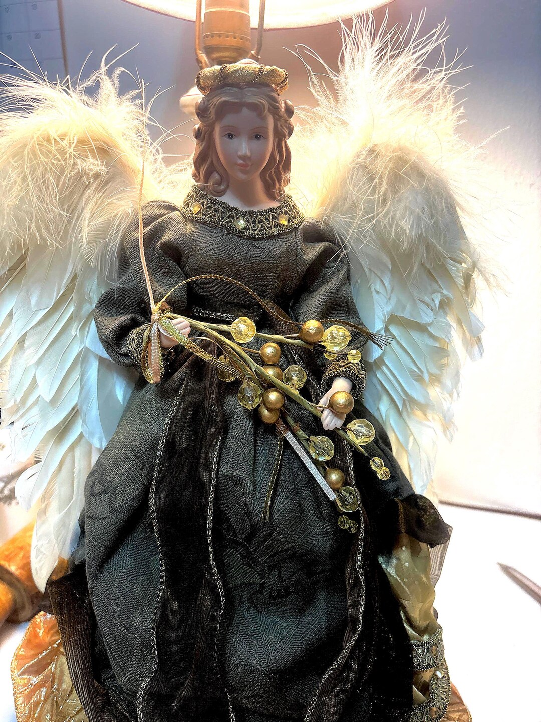 Vintage 16” Victorian Angel Tree Topper With Real Feather Wings - Etsy