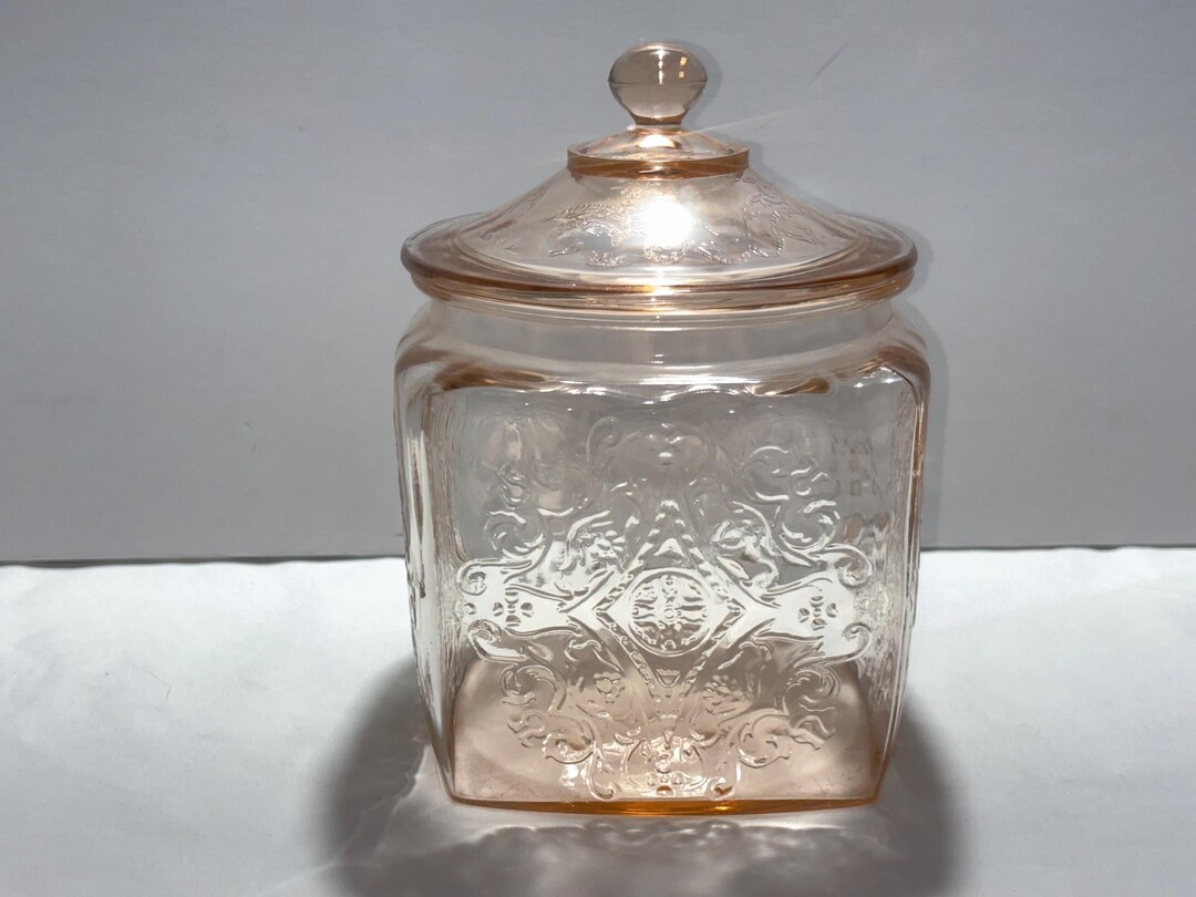 Vintage Federal Glass Pink Cookie Jar Madrid Pattern - Etsy