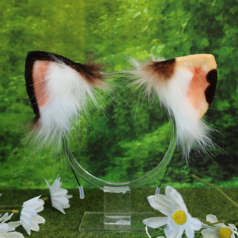 Realistic Calico Cat Ears and Tail Set, Faux Fur Cosplay Accessory for ...