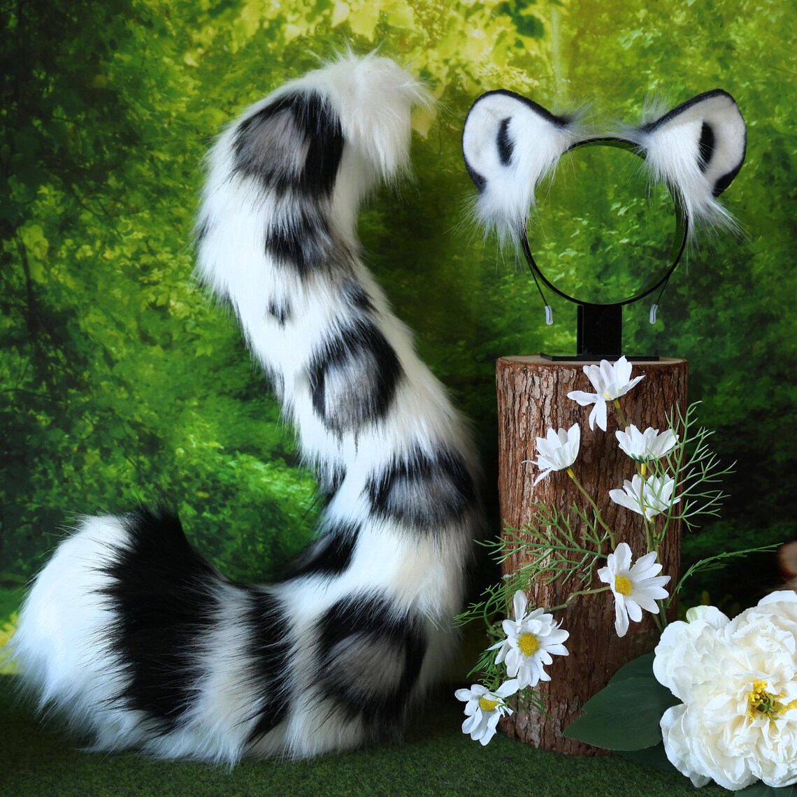 Handmade Snow Leopard Ears and Tail, Kawaii Faux Fur Cosplay Set, 95cm ...
