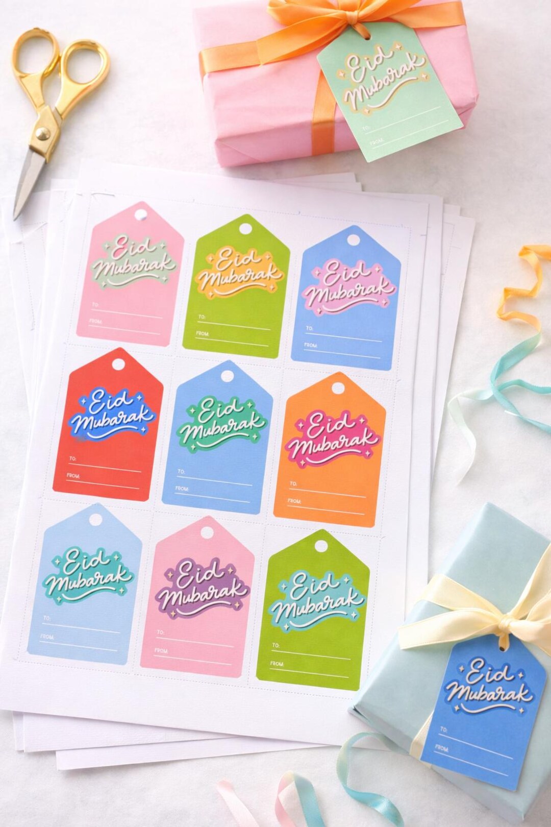 Pastel Eid Mubarak Gift Tags Printable | Islamic Kids Party Favor Tags ...