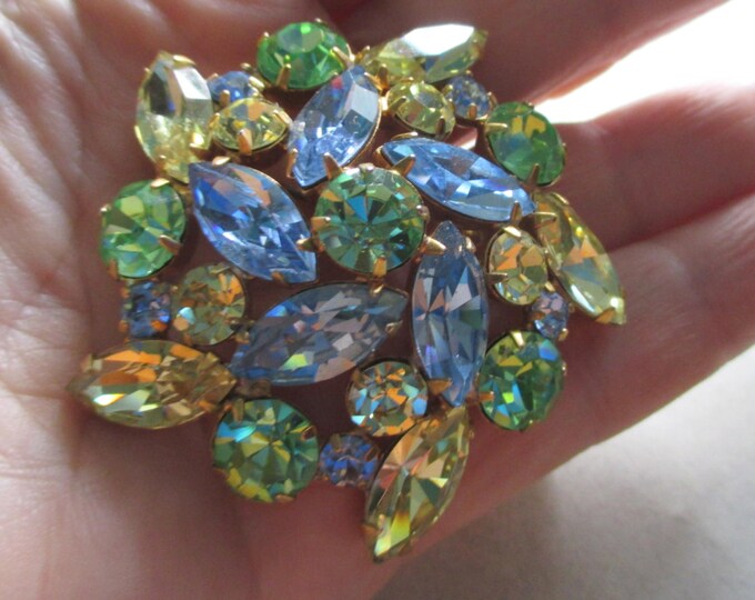Regency Rhinestone Pin Brooch 2 Blue Lime Lemon Yellow - Etsy