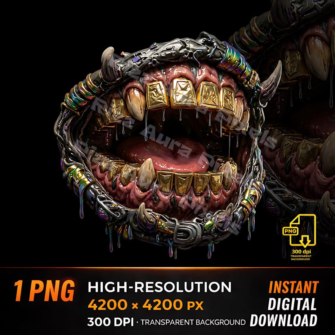 Gold Grill Monster Mouth PNG, Savage Creature Jaws, Luxury Fangs Art ...