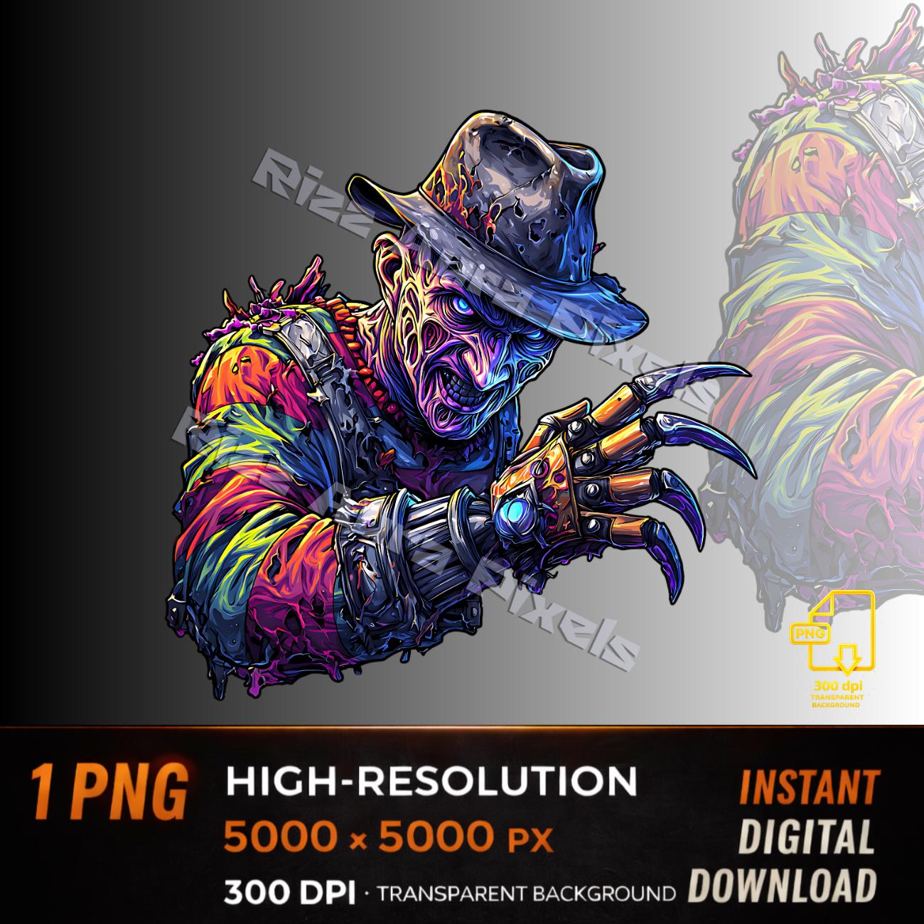 Neon Slasher Horror PNG, Freddy Style Nightmare Graphic, Dark ...