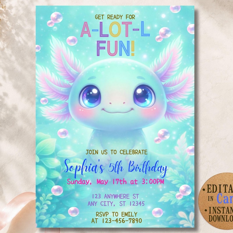 Axolotl Birthday Invitation - Etsy