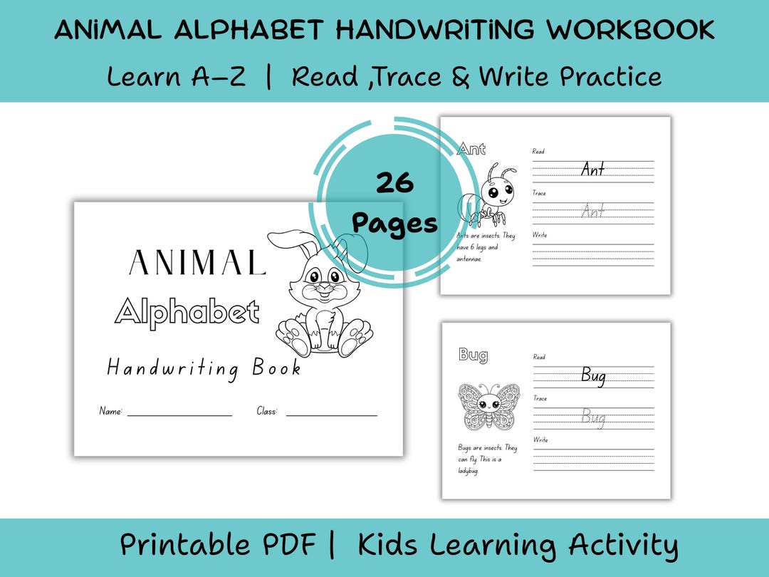 Animal Alphabet Coloring Book | Kids Handwriting , A-Z Tracing ...