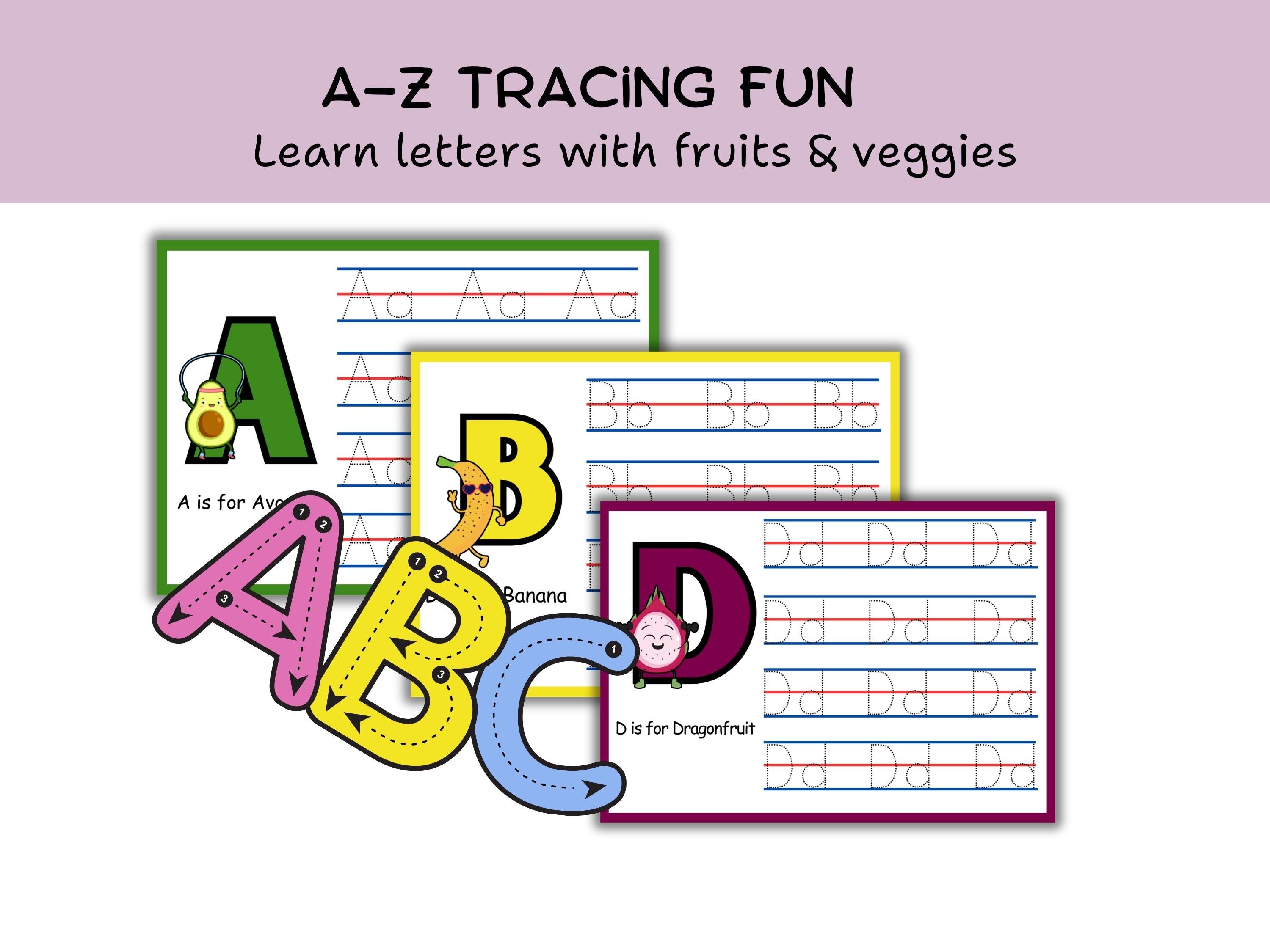 Fruit & Vegetable Alphabet Tracing Worksheets – Preschool Handwriting ...