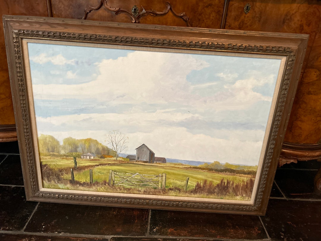 Original Oil Painting Farm Landscape by Geoffrey Wright 1970 - Etsy
