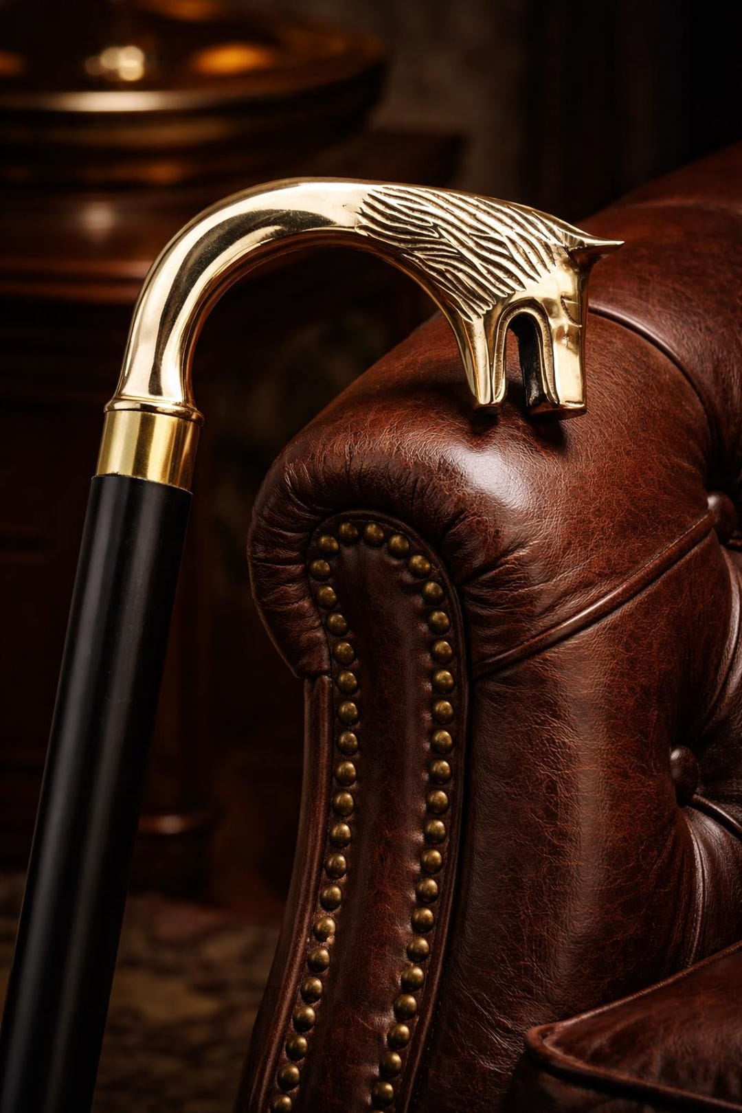 Brass Fox Head Walking Cane – Golden Plated Handle, Black Wooden Shaft ...