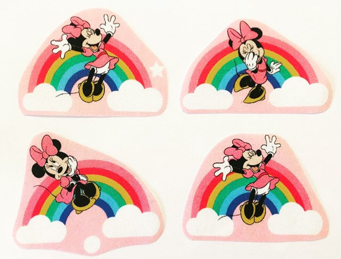 Rainbow Fabric Minnie Mouse Rainbow Appliques Rainbow Iron on - Etsy