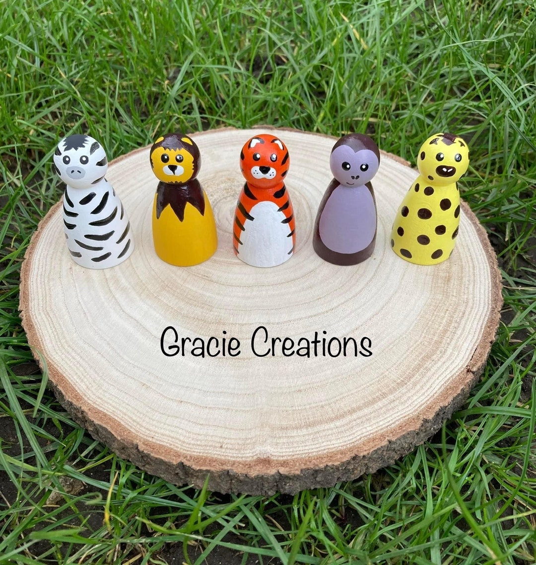 Zoo Animals Wooden Toys Peg Dolls Small World Toys Nursery Rhyme Early ...