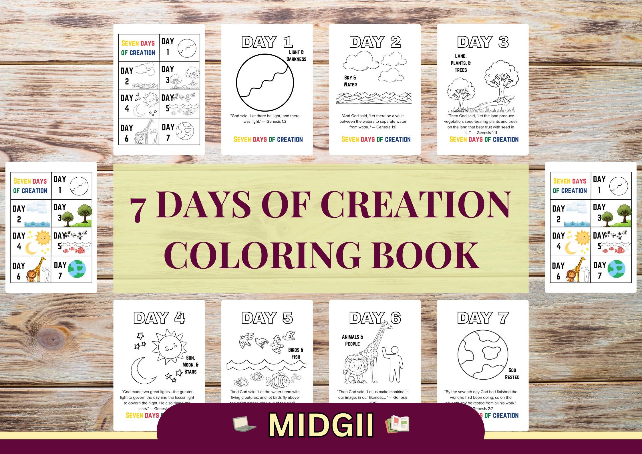Printable Coloring Book Bible Stories Seven Days of Creation Sunday ...