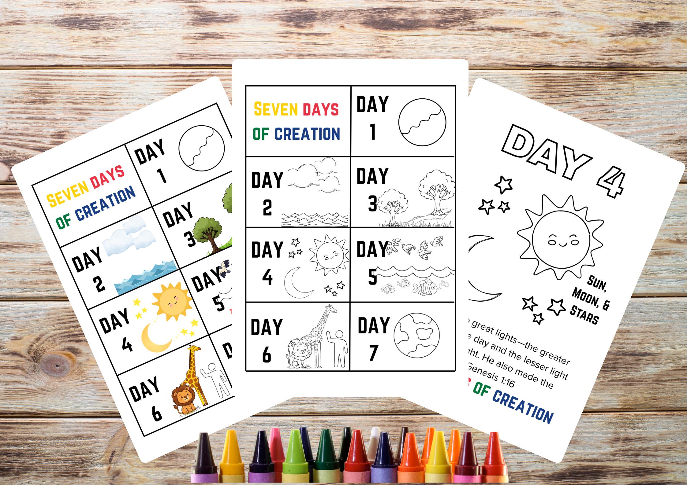Printable Coloring Book Bible Stories Seven Days of Creation Sunday ...