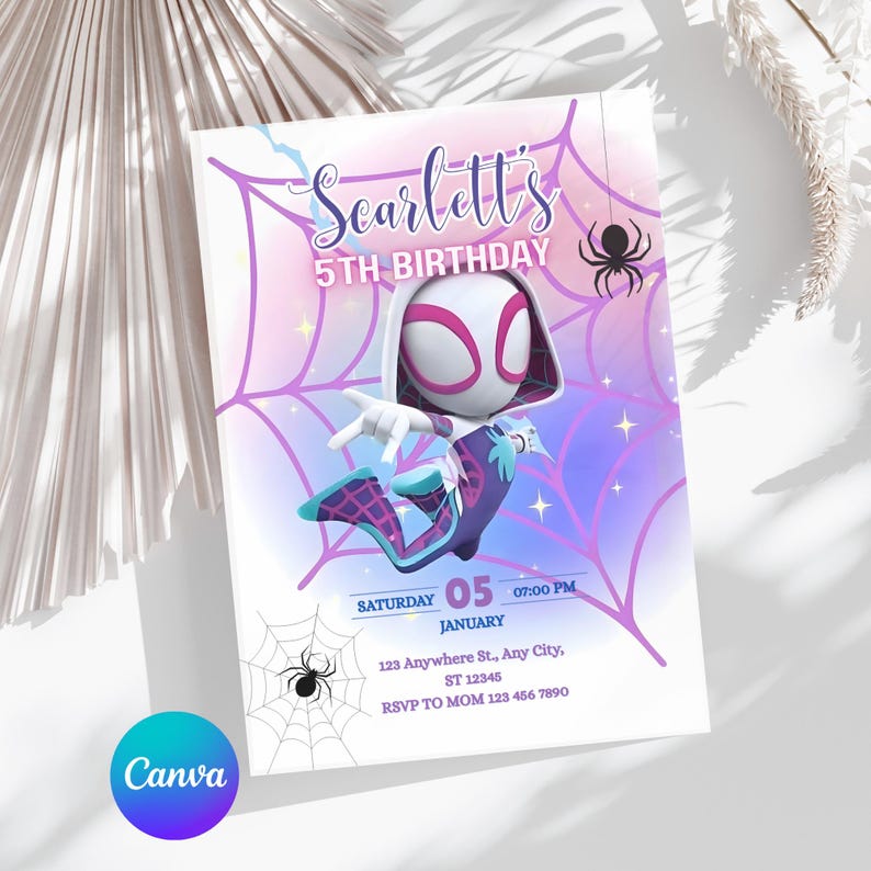 Editable Ghost Spider Birthday Invitation, Spidey Gwen Party, Spider ...