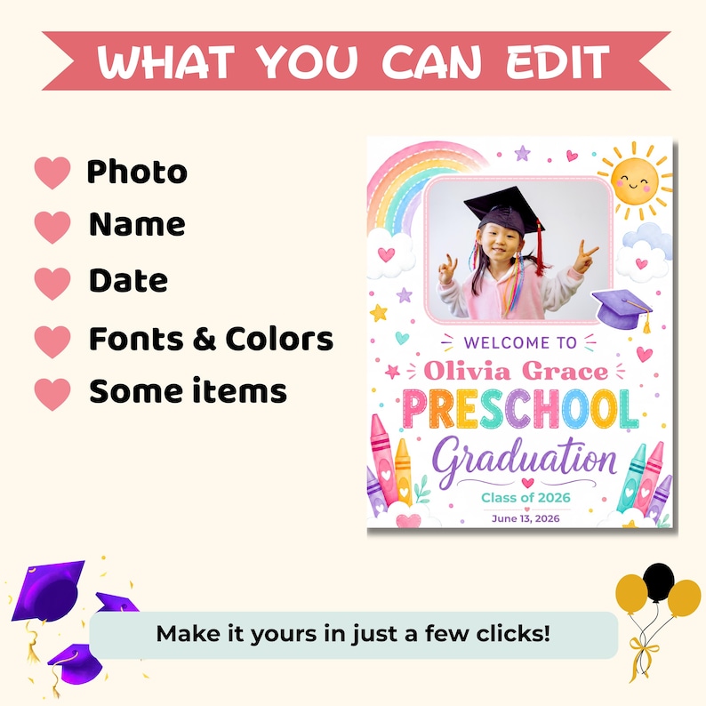 Preschool Graduation Welcome Sign Template, Editable Canva Photo Sign ...