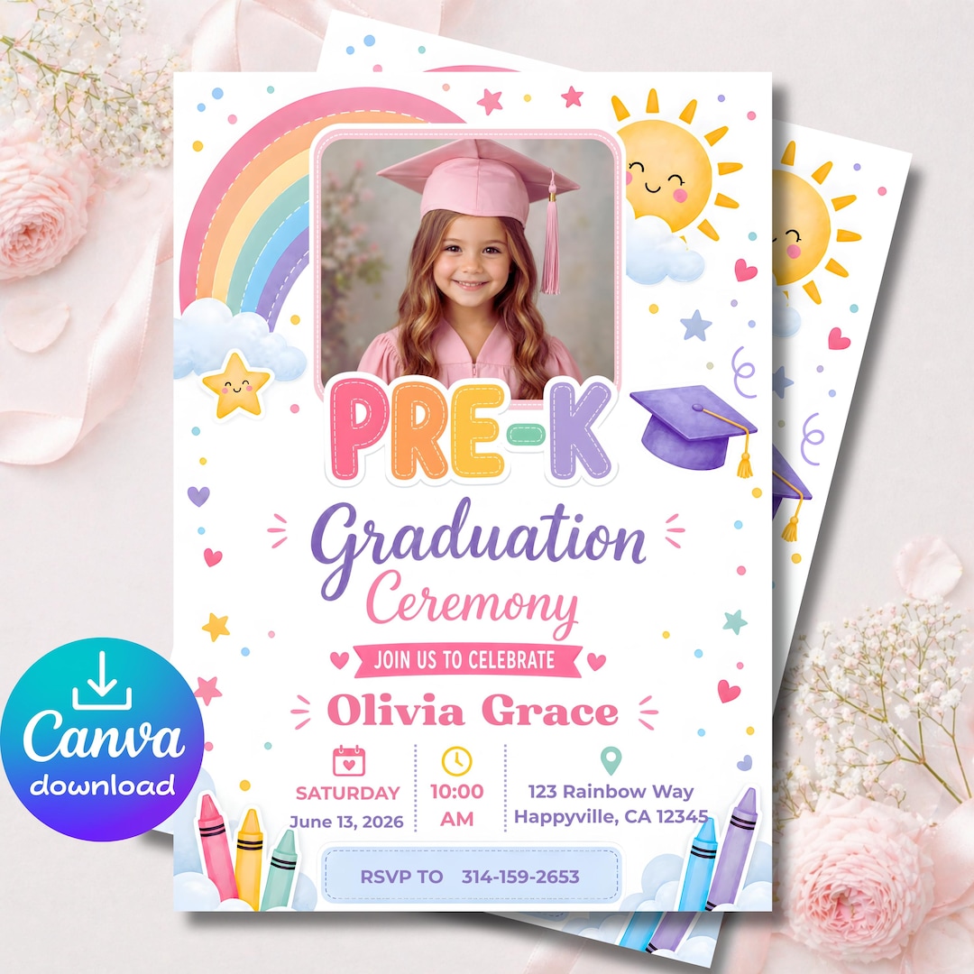 Pre-k Graduation Invitation Template, Editable Canva Photo Invite ...