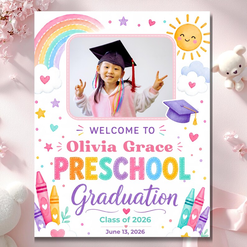 Preschool Graduation Welcome Sign Template, Editable Canva Photo Sign ...
