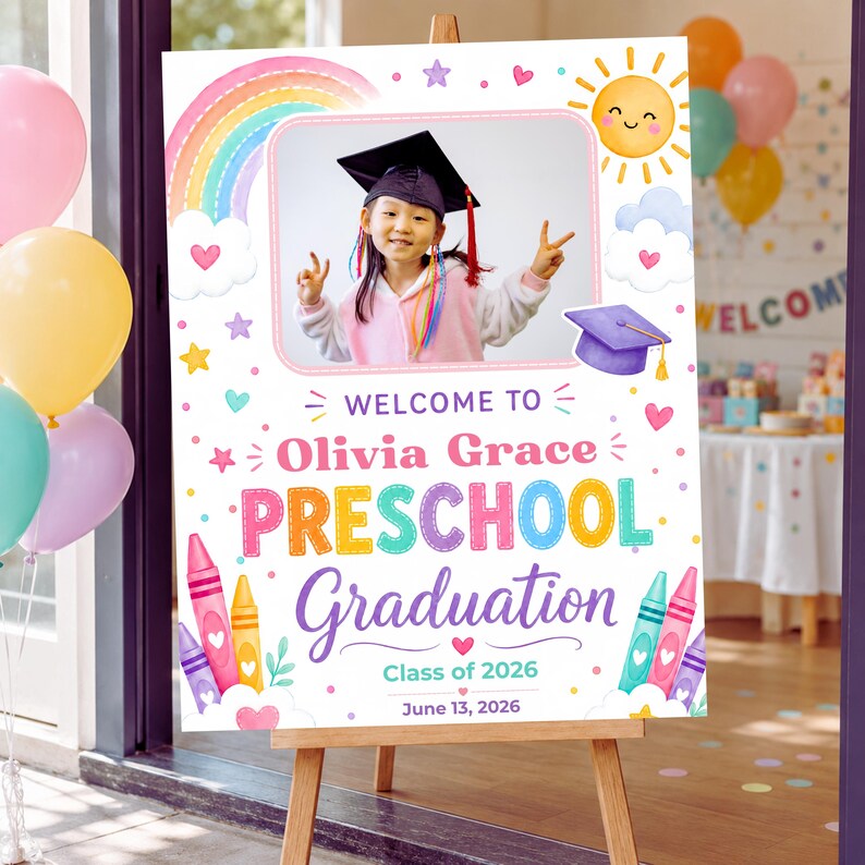 Preschool Graduation Welcome Sign Template, Editable Canva Photo Sign ...
