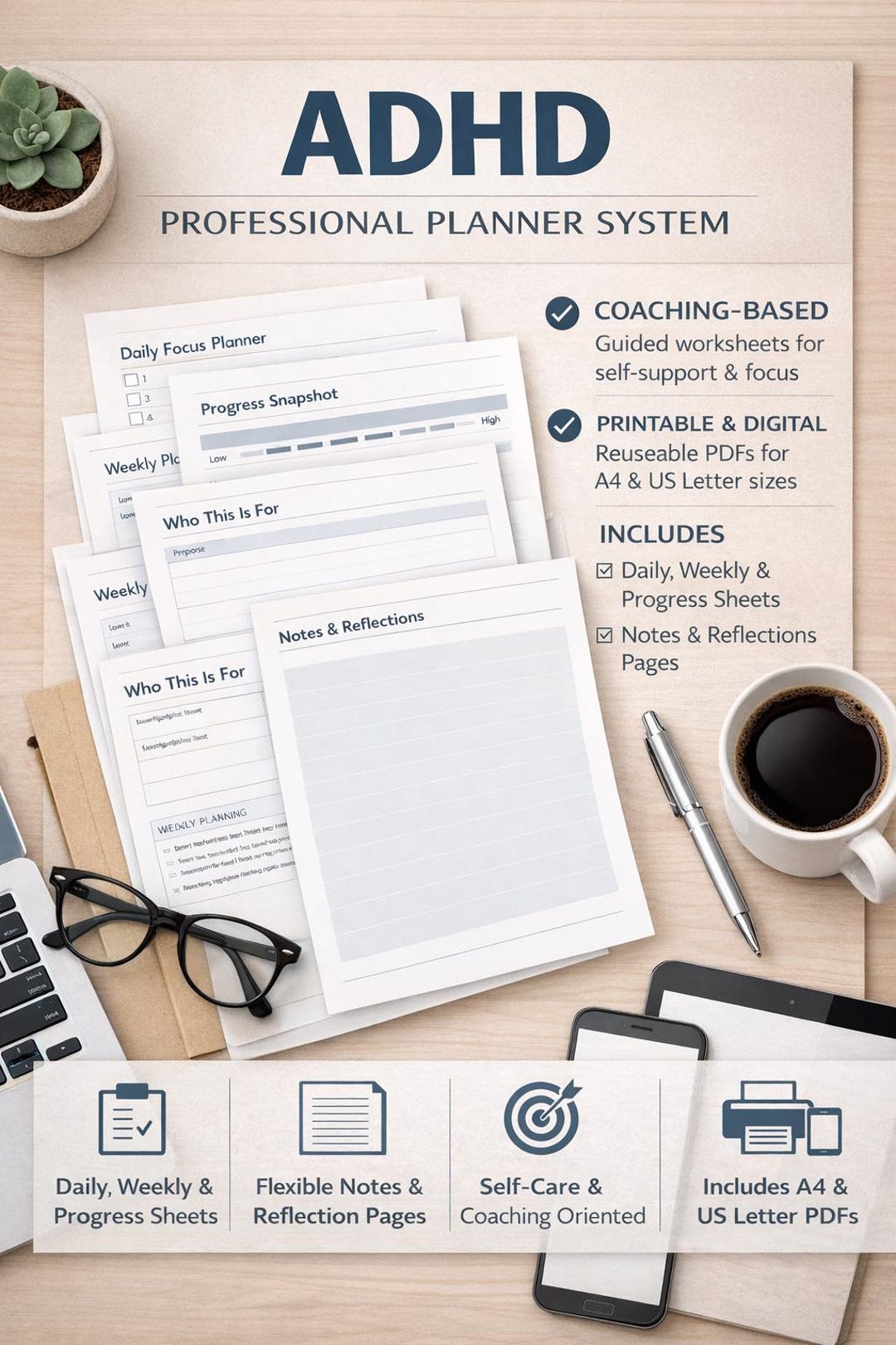 ADHD Professional Planner System | Printable Self-support Worksheets ...