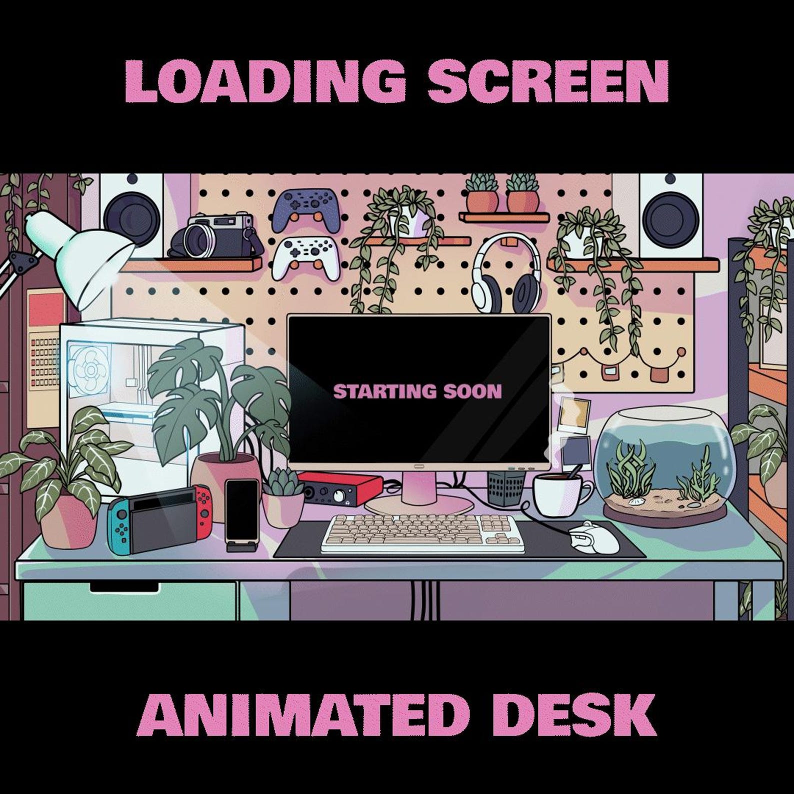 Animated Lofi Computer Desk Stream Starting Soon Screens • Twitch OBS ...