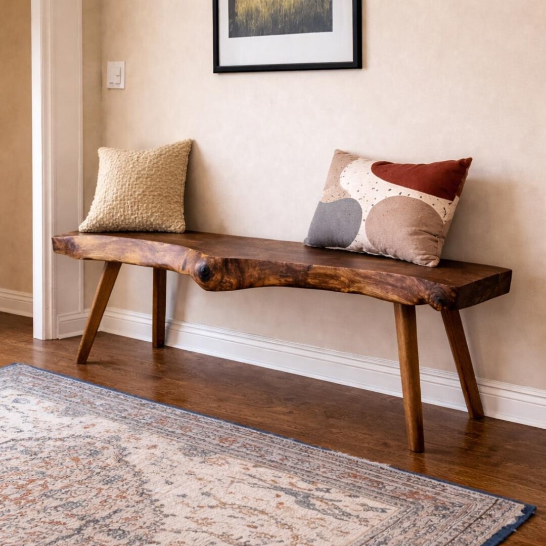 Simple Teak Wood Bench Live Edge Solid Wood Entryway Patio Bench - Etsy