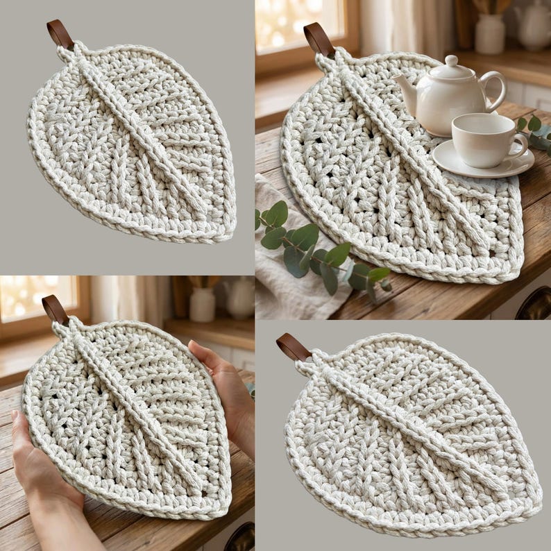 Crochet Leaf Trivet Pattern, Farmhouse Hot Pad ,PDF Pattern,digital ...
