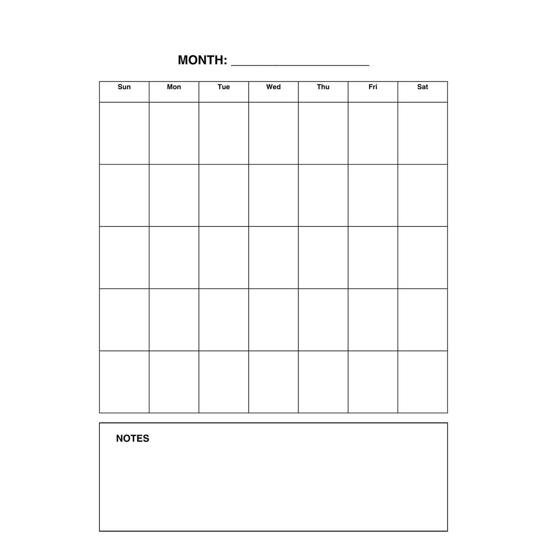 Undated Monthly Calendar With Notes - Minimalist Printable Planner PDF ...