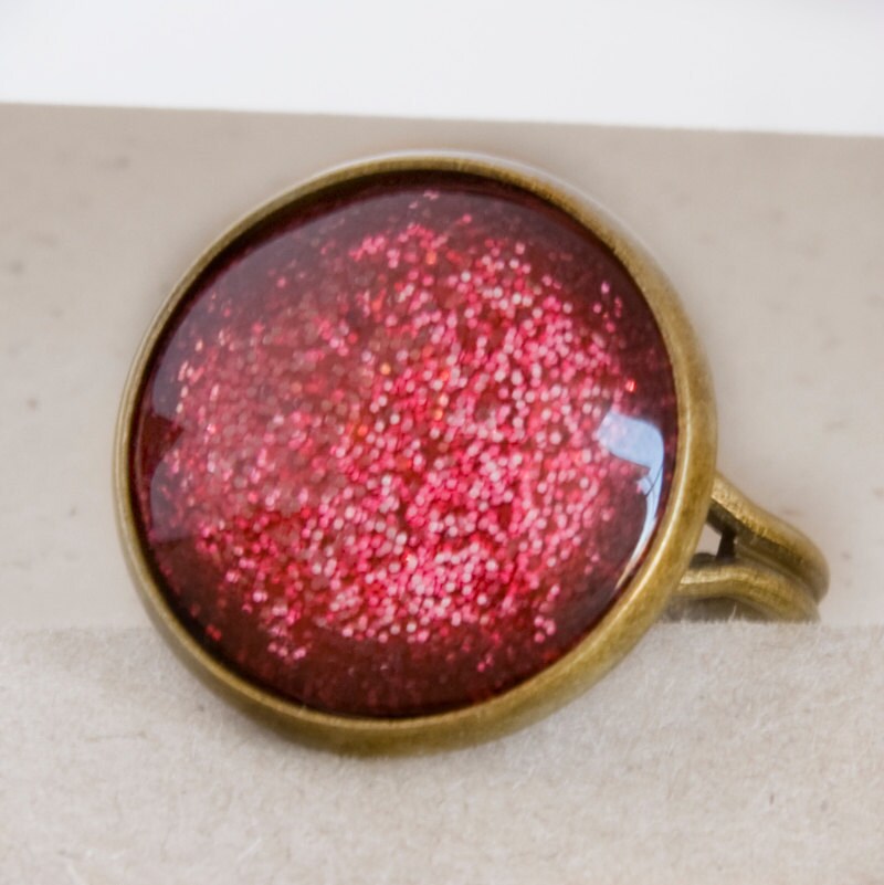 Candy Apple Ring in Antique Bronze Pinkish Red Glitter Ring - Etsy
