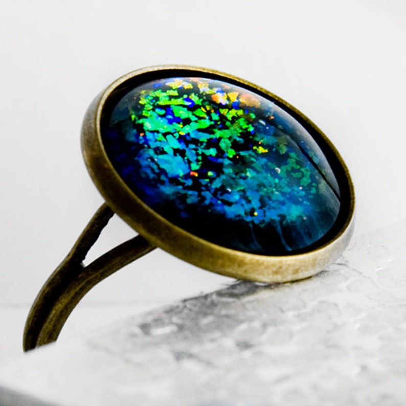 Molten Ice Ring in Antique Bronze Rainbow Orange Blue Green - Etsy Canada