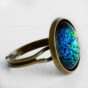 Molten Ice Ring in Antique Bronze - Rainbow Orange Blue Green ...