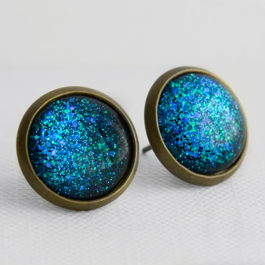Underwater Post Earrings in Antique Bronze - Blue, Indigo & Green ...
