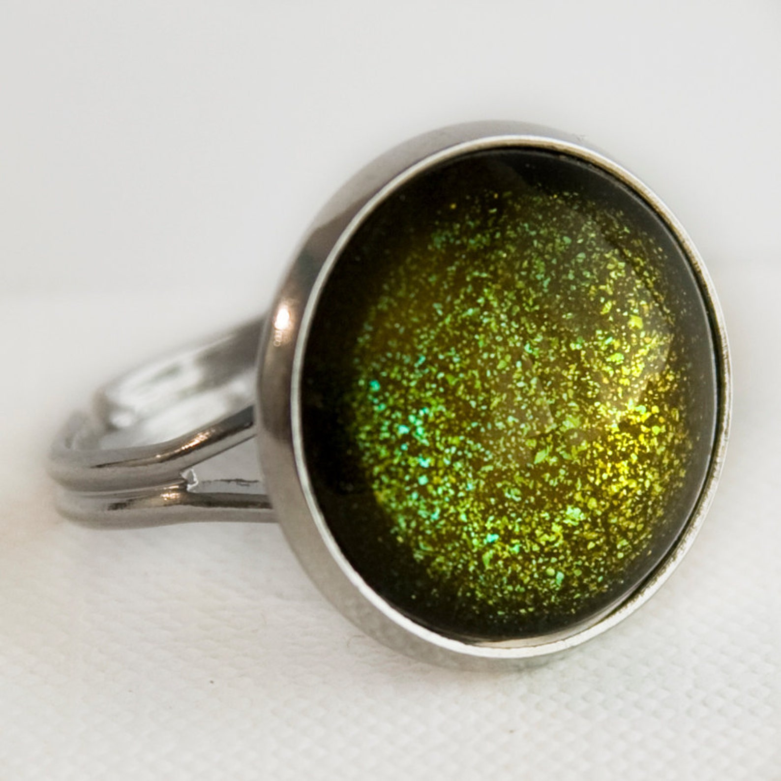 Zombie Ring in Silver Olive Moss Green Glitter Cocktail Ring | Etsy