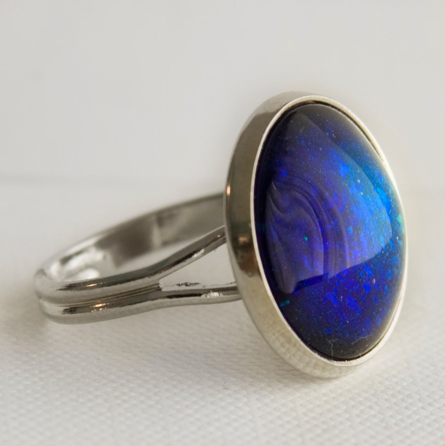 Blue & Green Mirage Holographic Ring in Silver Color - Etsy