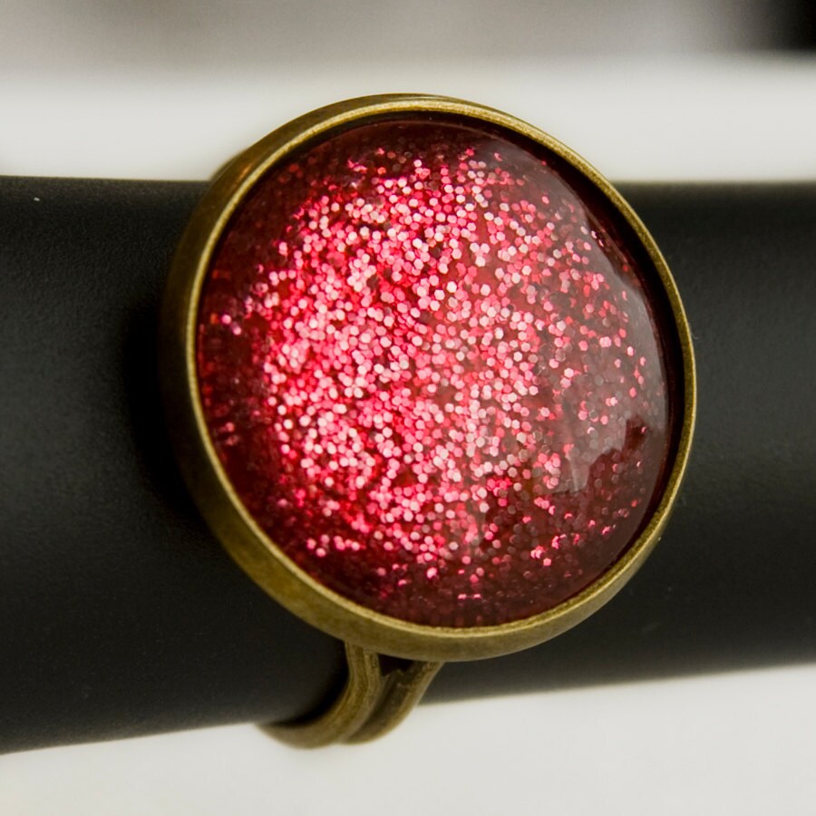 Candy Apple Ring in Antique Bronze Pinkish Red Glitter Ring - Etsy
