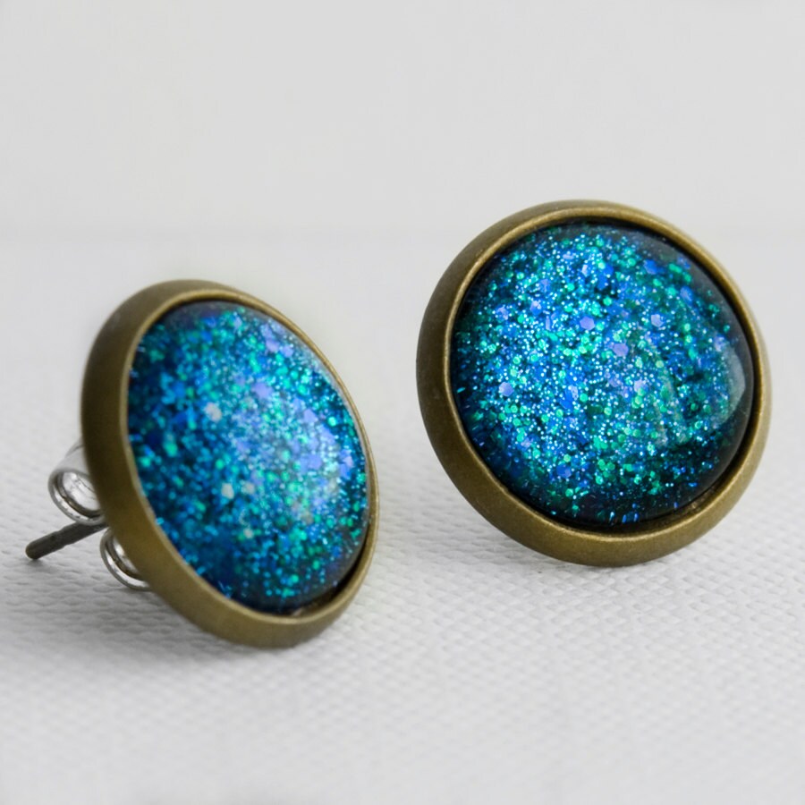 Underwater Post Earrings in Antique Bronze Blue Indigo & - Etsy Canada