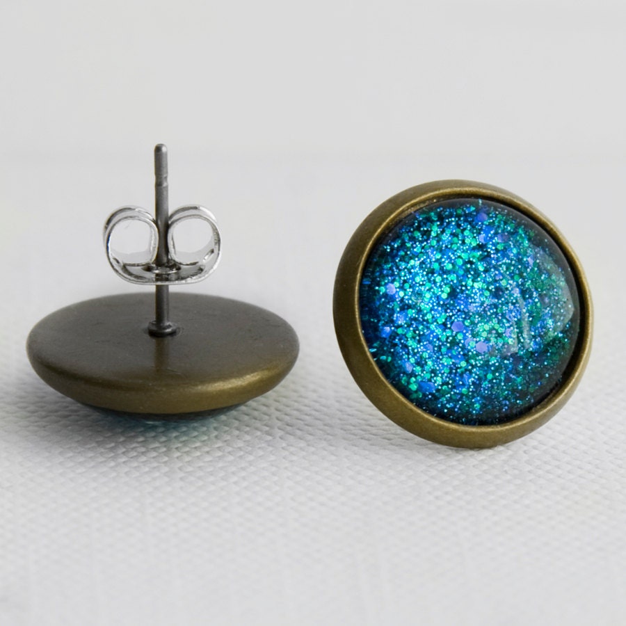 Underwater Post Earrings in Antique Bronze Blue Indigo & - Etsy Canada