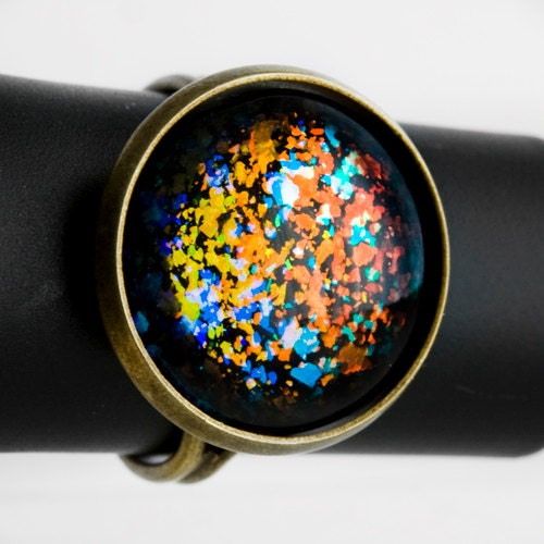 Molten Ice Ring in Antique Bronze Rainbow Orange Blue Green - Etsy Canada