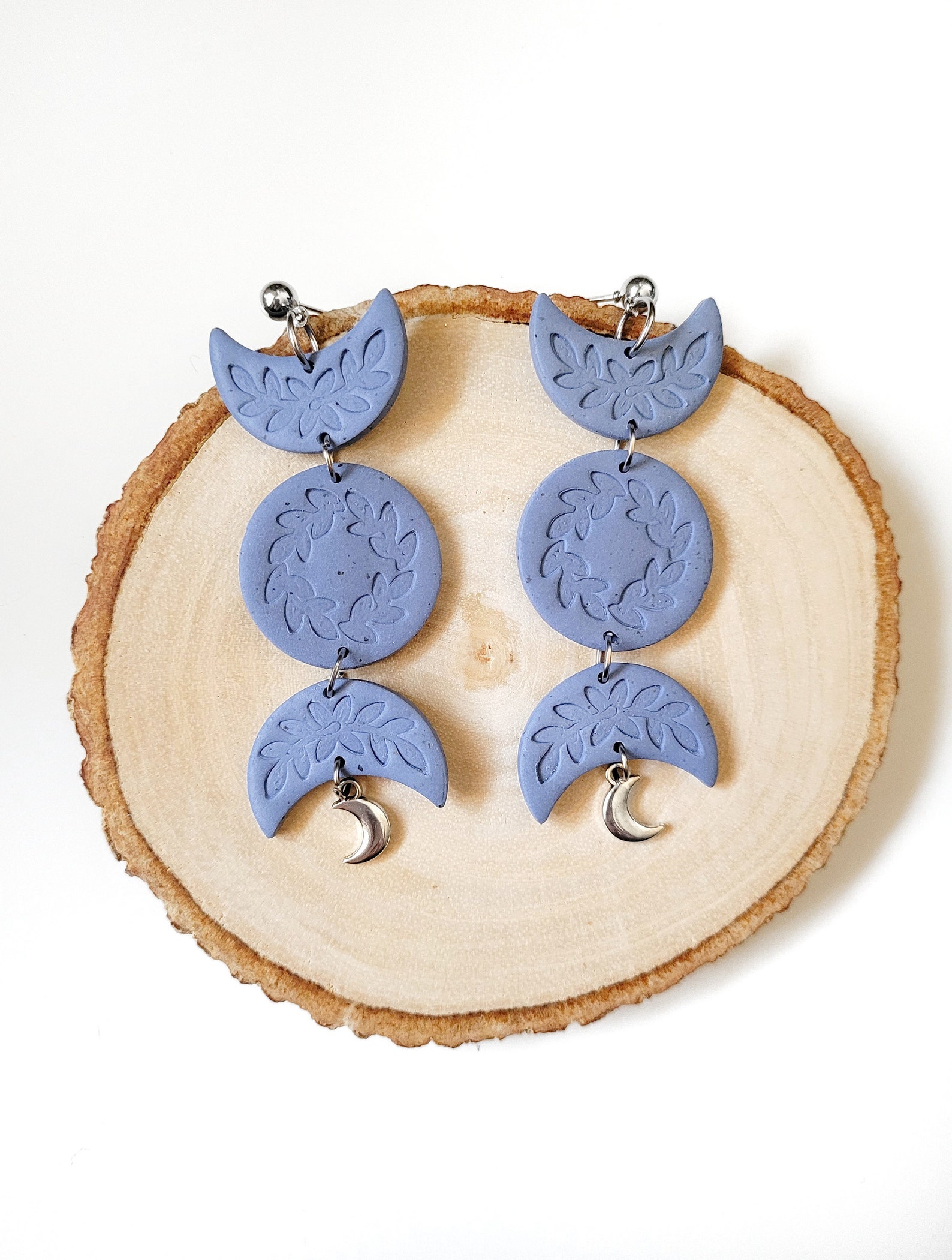 Dusty Periwinkle Blue Moon Phase Clay Earrings, Crescent Moon ...