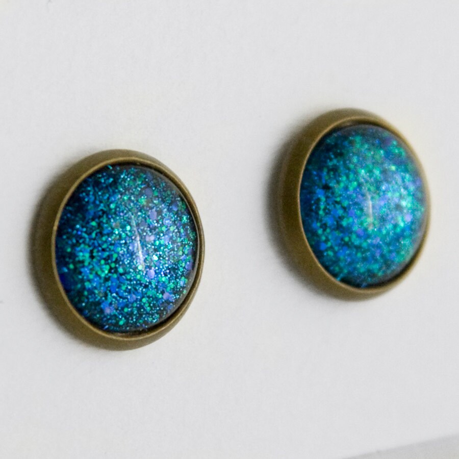 Underwater Post Earrings in Antique Bronze Blue Indigo & - Etsy Canada