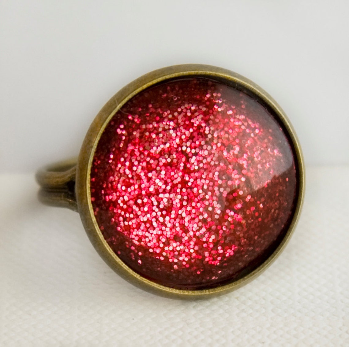 Candy Apple Ring in Antique Bronze Pinkish Red Glitter Ring - Etsy