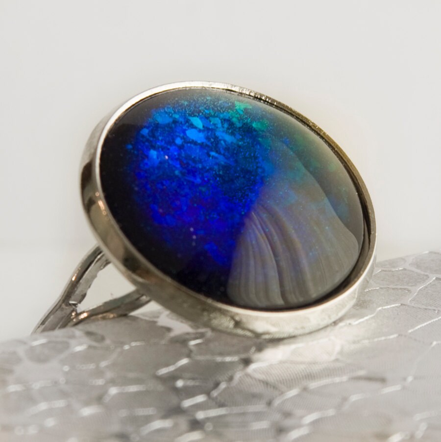 Blue & Green Mirage Holographic Ring in Silver Color - Etsy