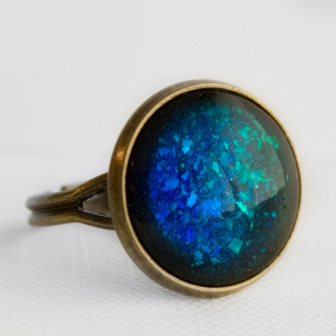 Blue & Green Mirage Holographic Ring in Antique Bronze Color Shifting ...